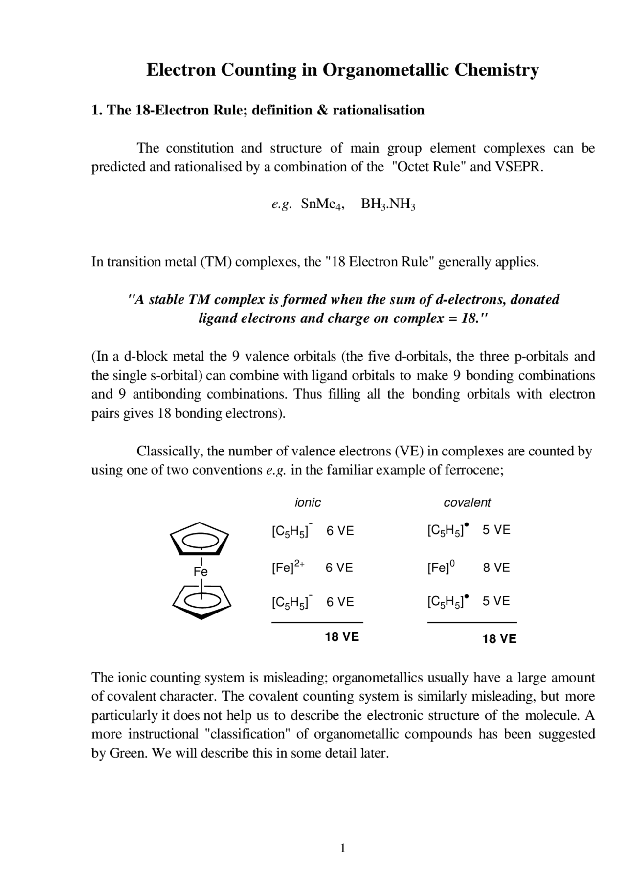 Electron Counting in Organometallic Chemistry | Study notes ...