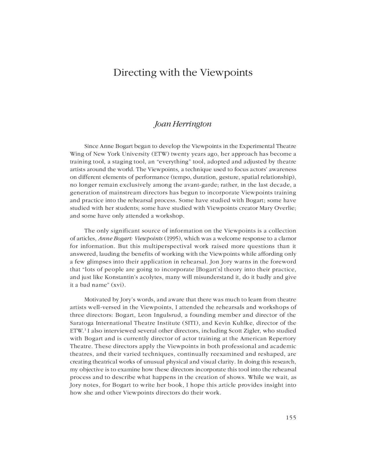 Directing with the Viewpoints | Lecture notes Theatre | Docsity