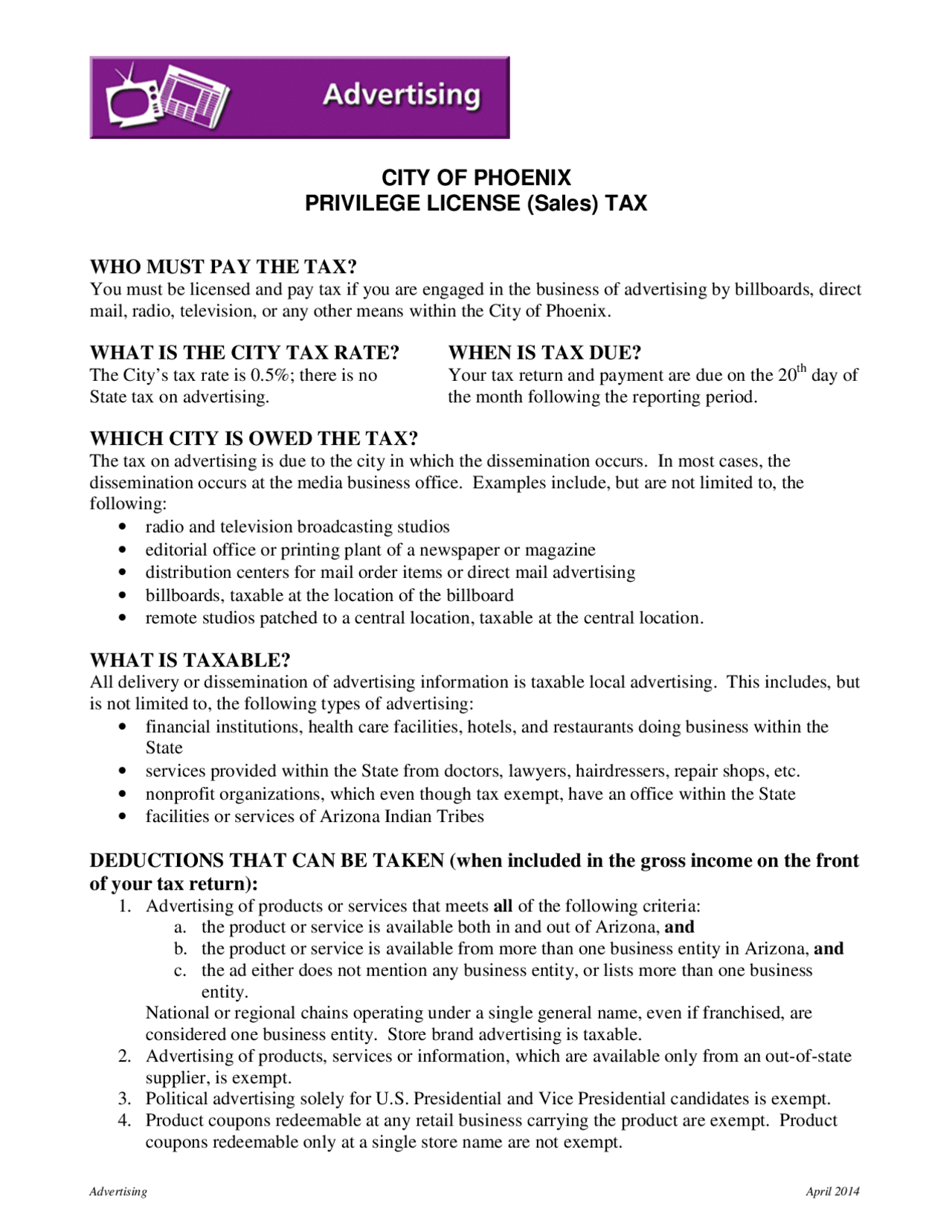 CITY OF PHOENIX PRIVILEGE LICENSE (Sales) TAX | Study notes Business ...