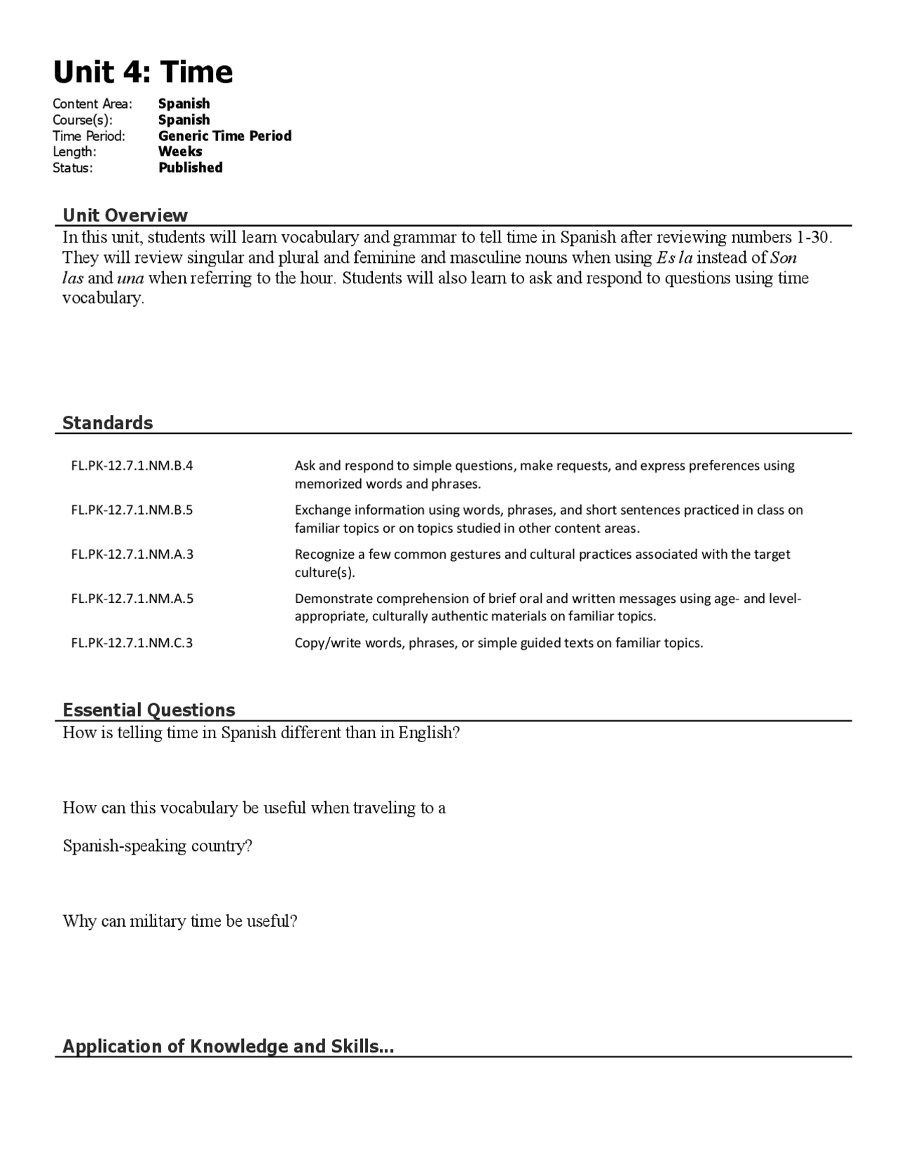 Unit 4 Time Lecture Notes Spanish Docsity