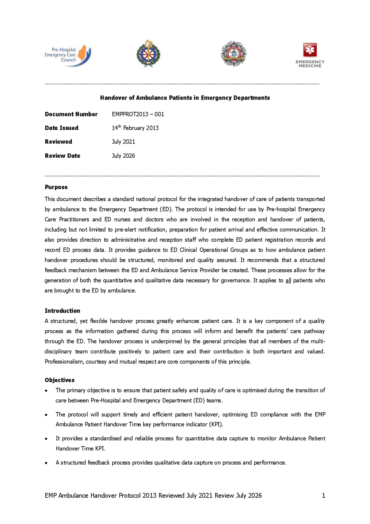 Handover of Ambulance Patients in Emergency Departments | Lecture notes ...