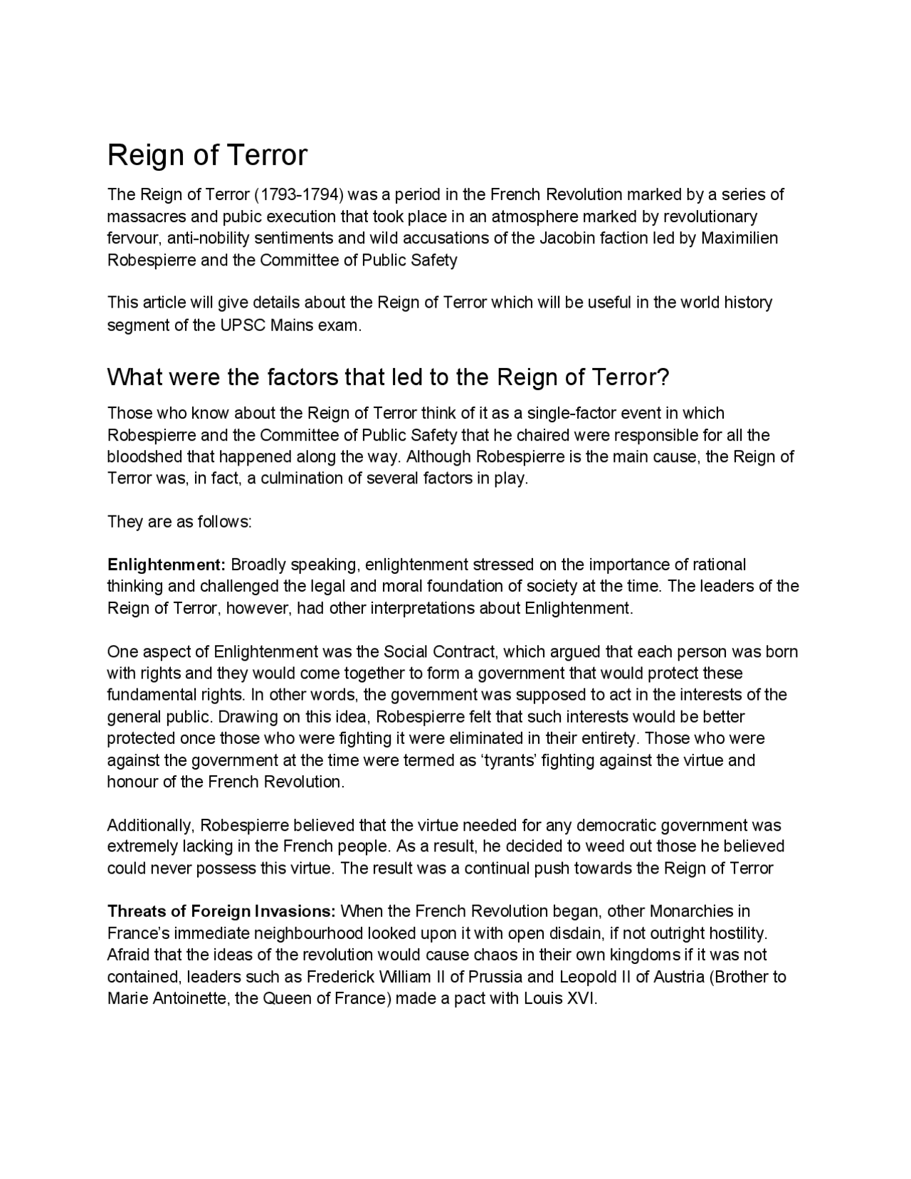 Reign Of Terror Lecture Notes French Docsity