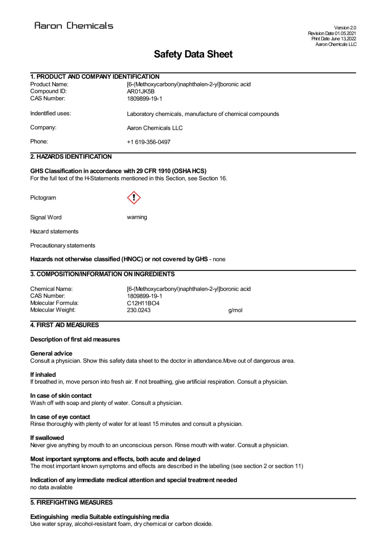 Safety Data Sheet for [6-(Methoxycarbonyl)naphthalen-2-yl]boronic acid by Aaron Chem. | Study ...