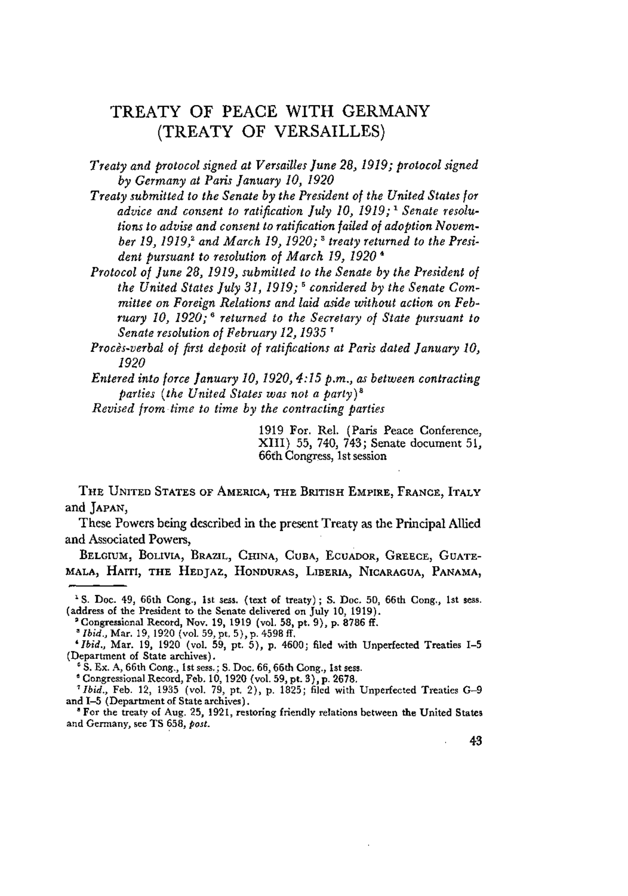 The Treaty of Versailles: Repatriation of Prisoners and National Rights ...