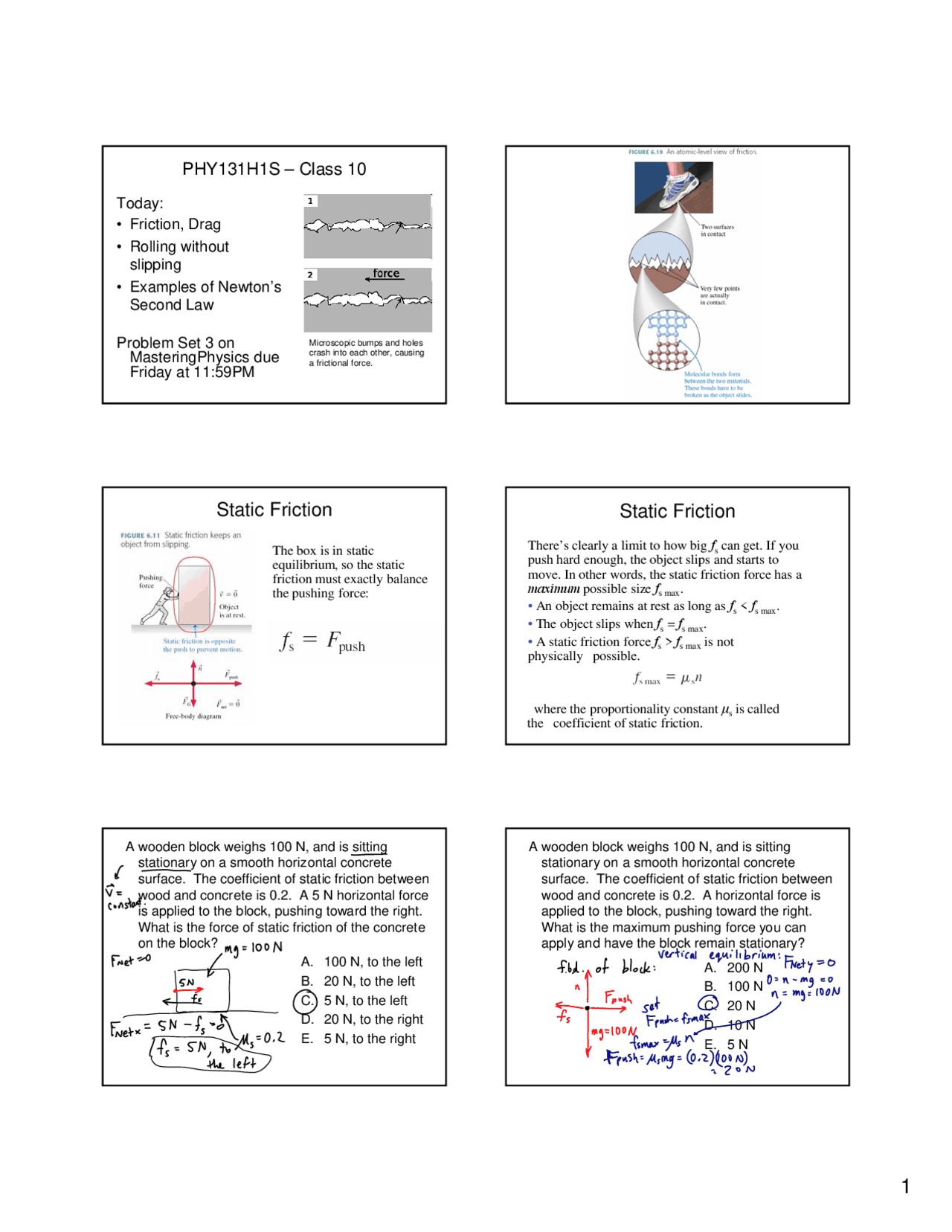Physics 131H1S: Friction, Drag, and Newton's Laws | Summaries Law | Docsity