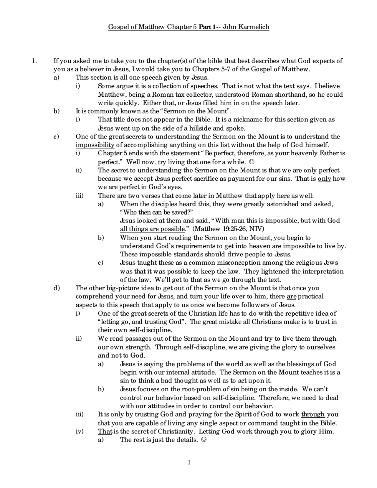 Gospel Of Matthew Chapter 5 Part 1 John Karmelich Slides Law Docsity