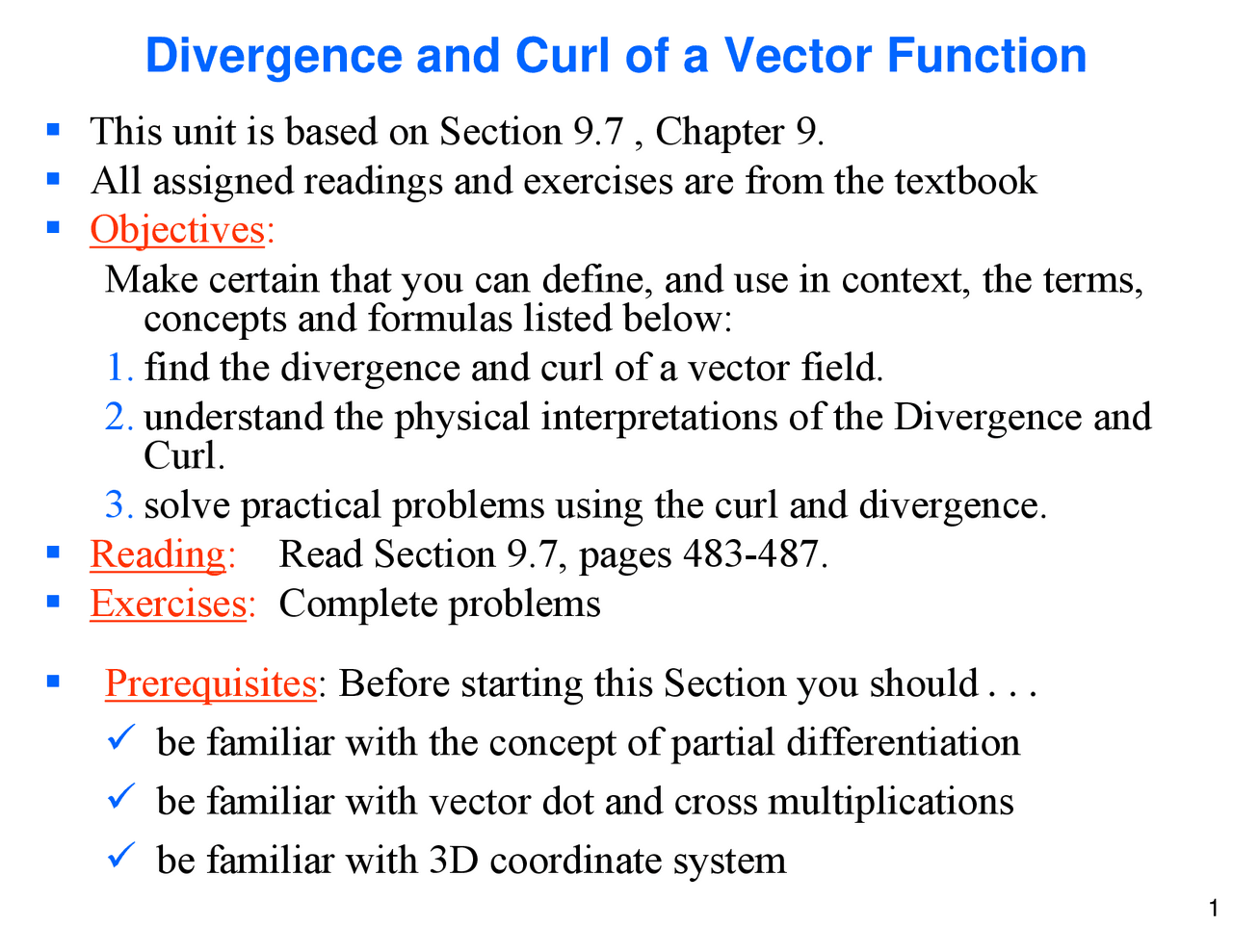 Divergence And Curl Of A Vector Function Schemes And Mind Maps Calculus Docsity