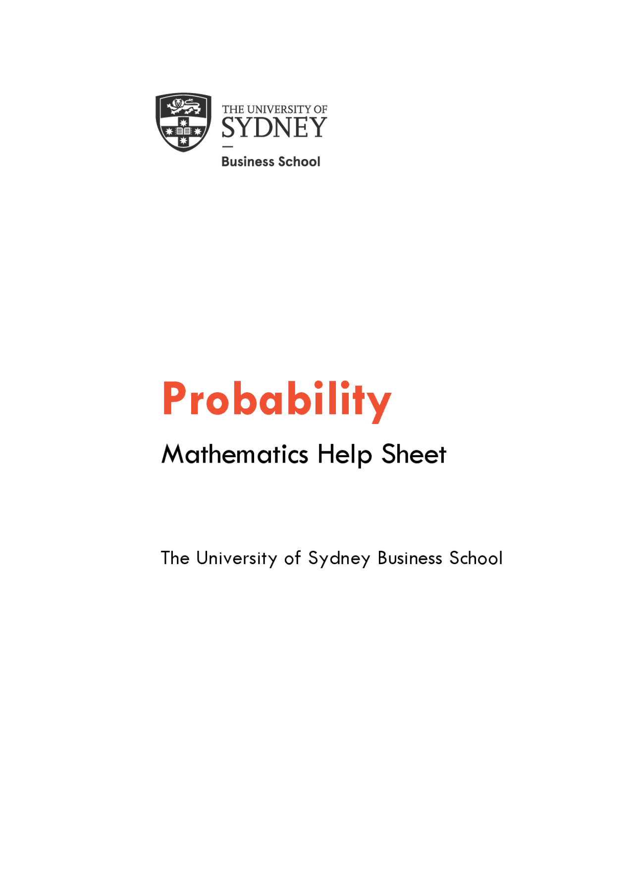Probability - Mathematics help sheet | Study notes Mathematics | Docsity