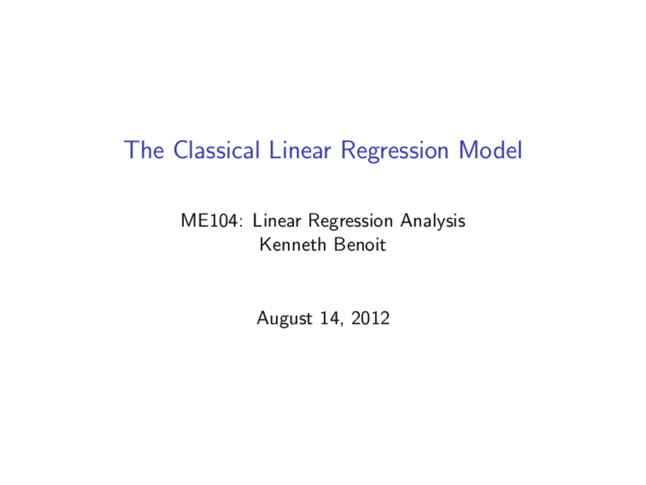 The Classical Linear Regression Model Lecture Notes Statistics Docsity