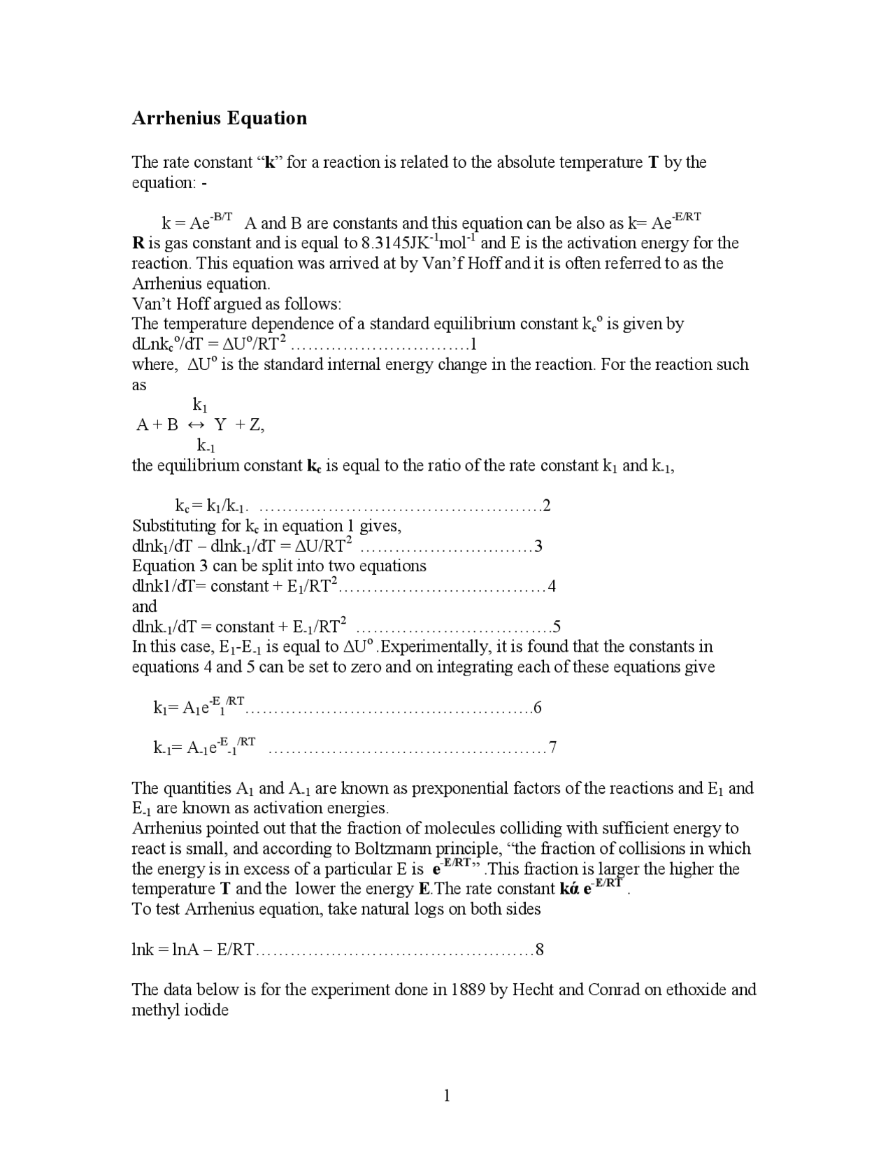 Arrhenius Equation: Temperature Dependence of Reaction Rate Constants ...