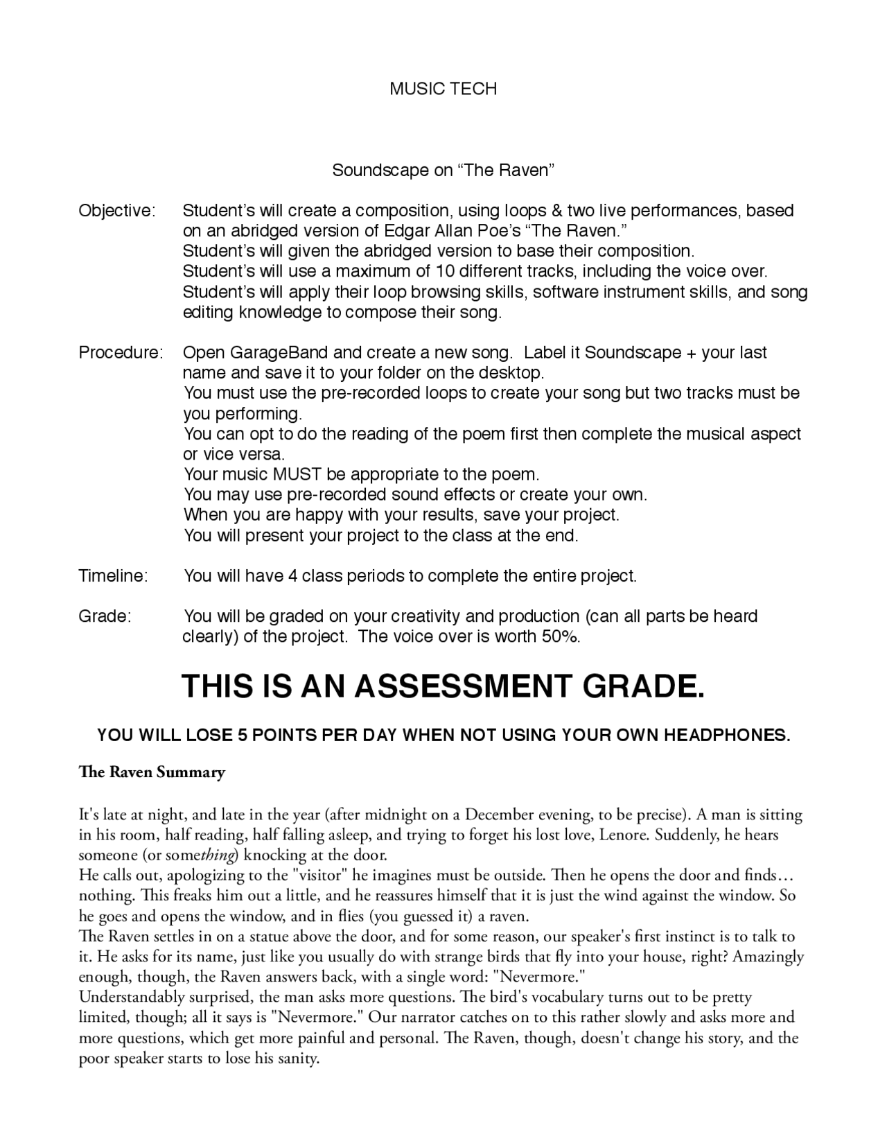 Soundscape-project-the-raven.pdf | Study notes Music | Docsity
