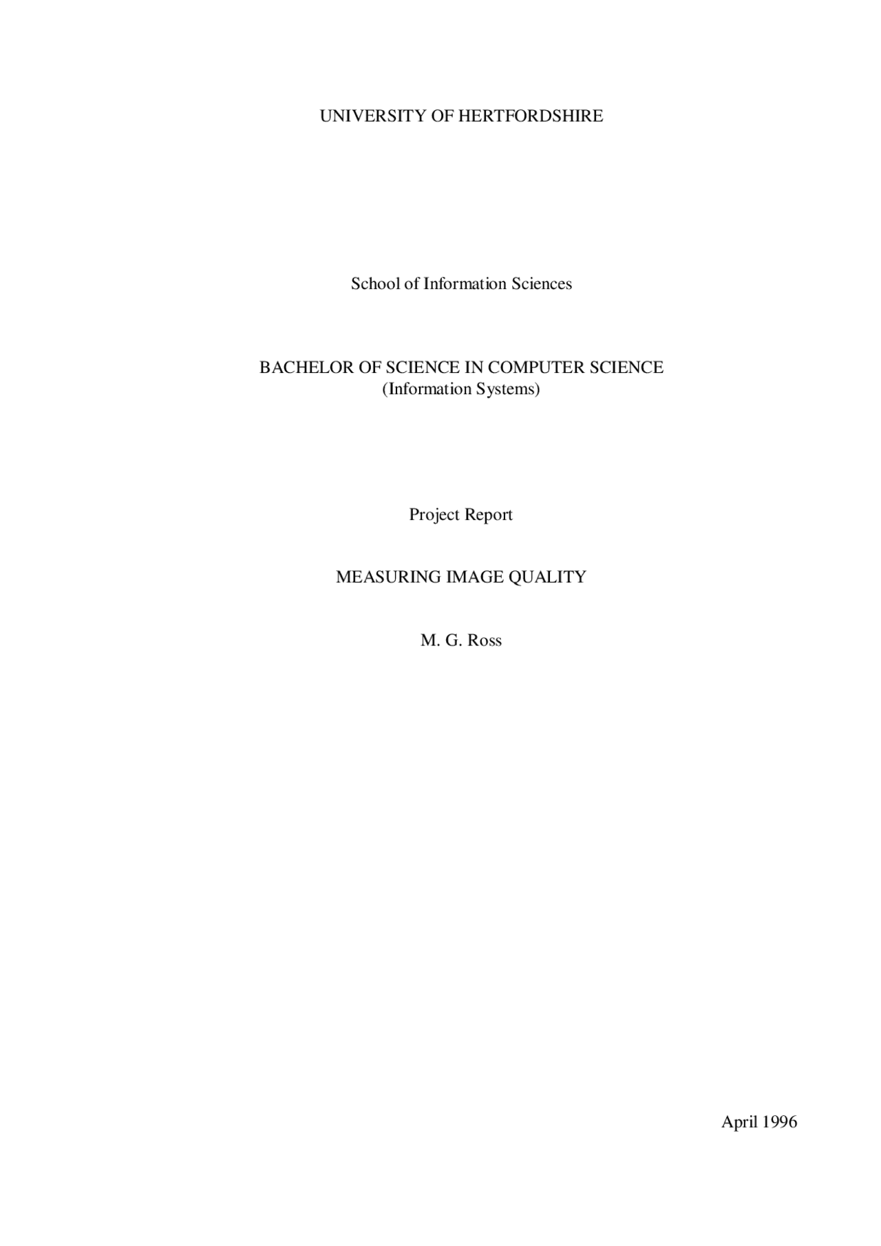 Final Year Project Report For Bsc Hons In Computer Science