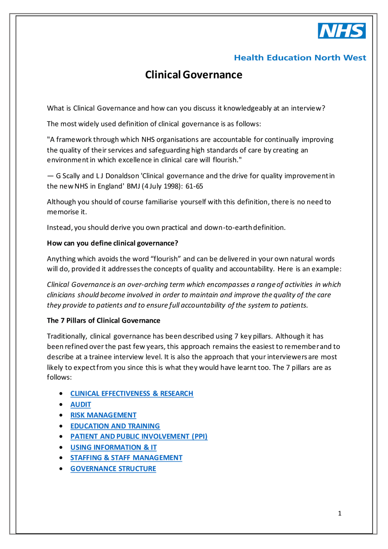 Clinical Governance | Exams Clinical Medicine | Docsity