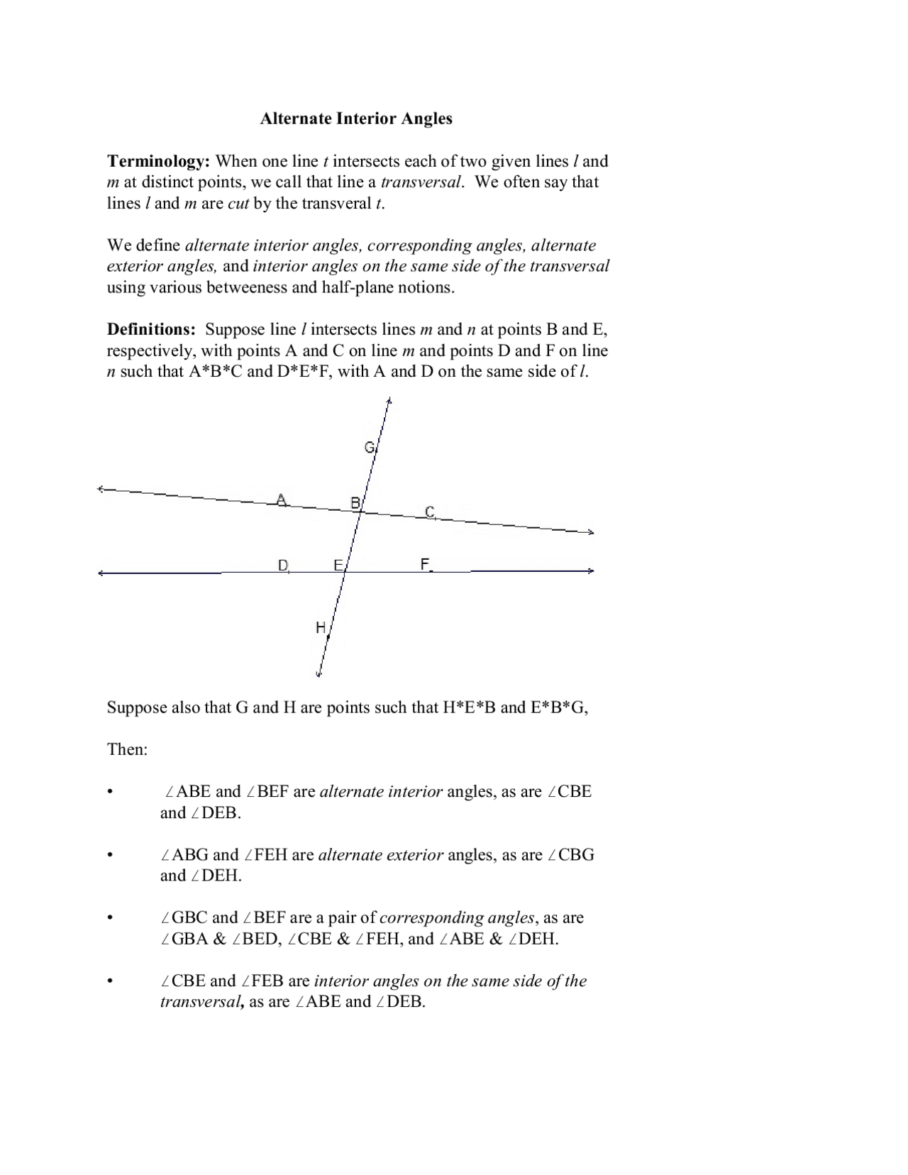 Alternate Interior Angles and Their Properties | Exams Geometry | Docsity