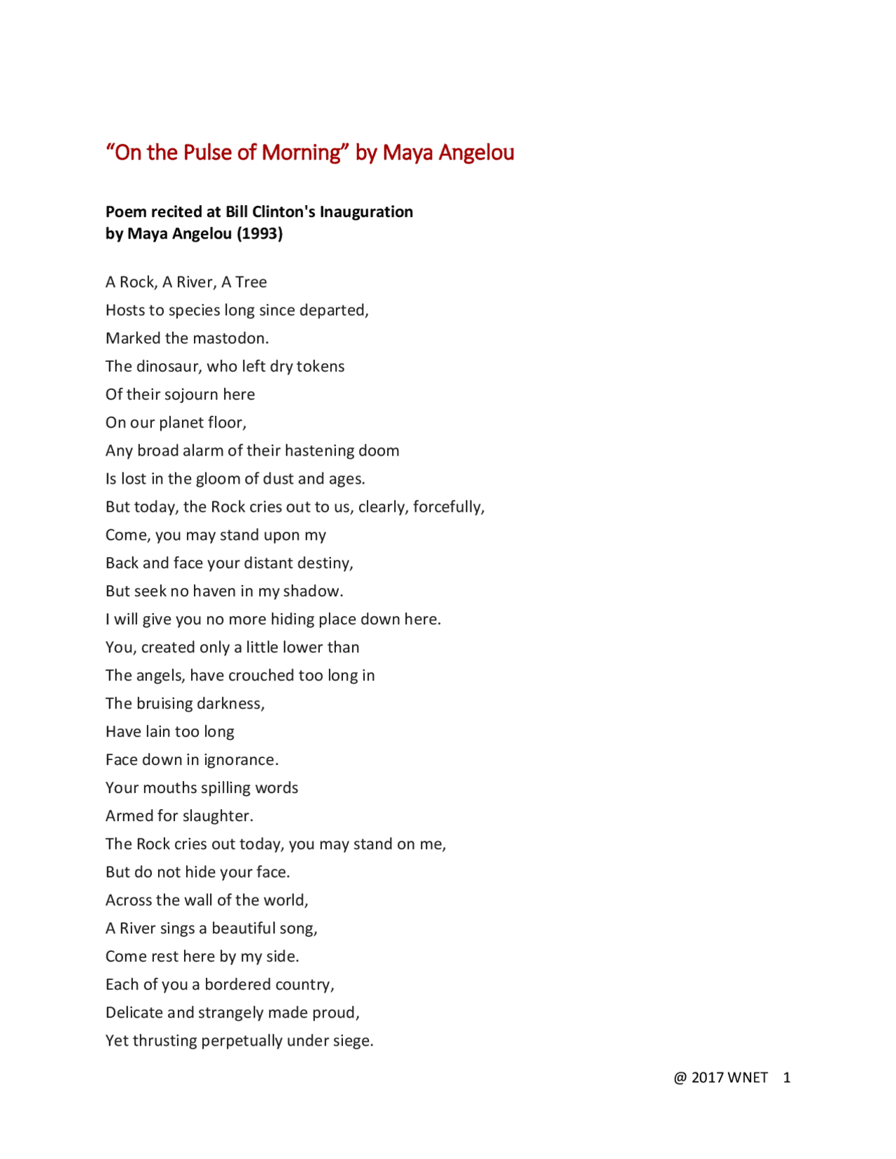 Maya Angelou Poem On The Pulse Of Morning Meaning - Infoupdate.org