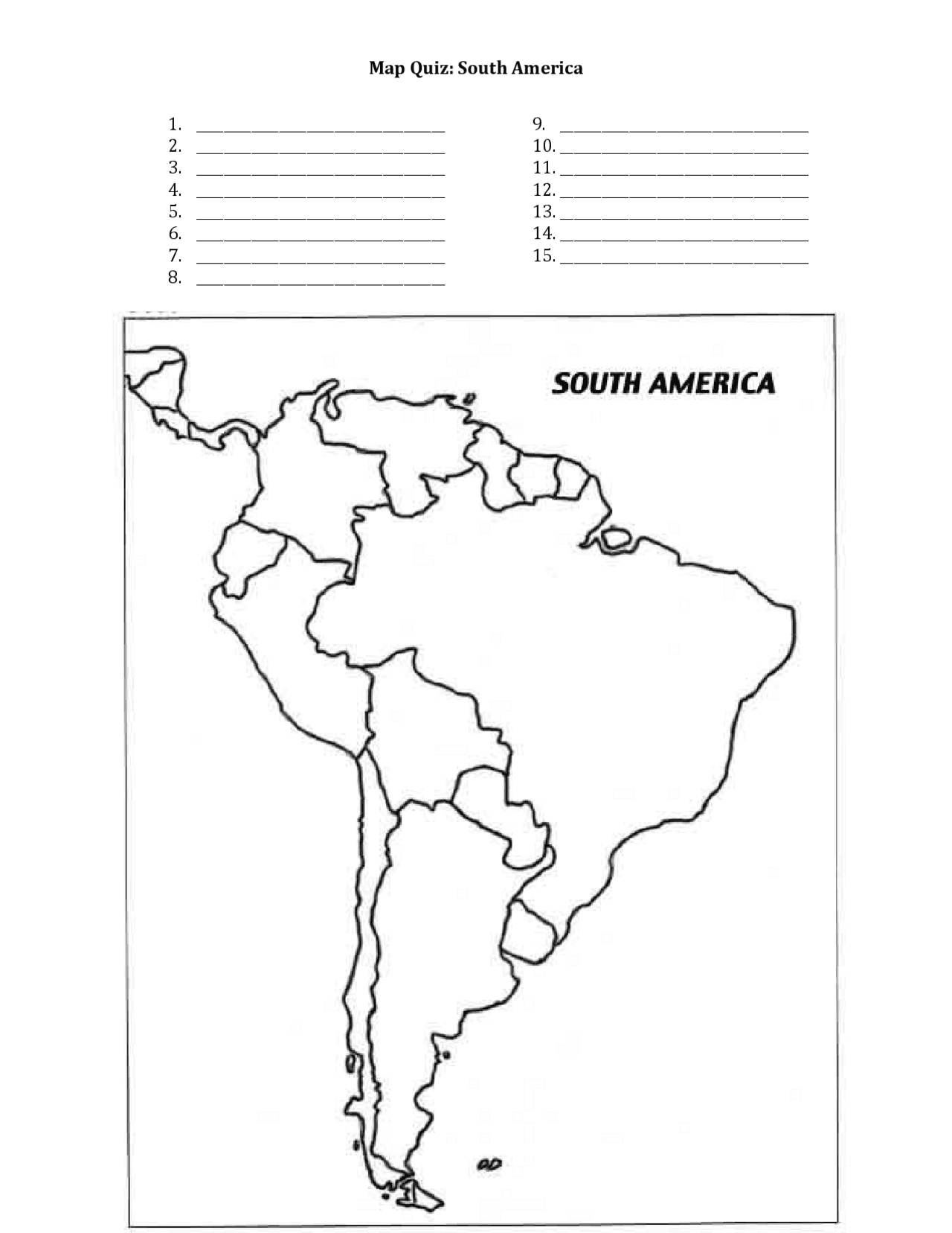 South America Map Quiz and Word Bank | Study notes French | Docsity