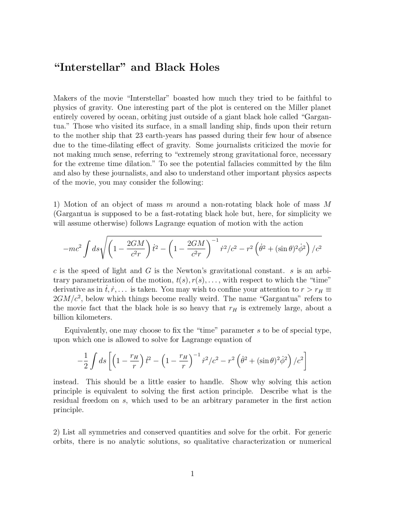 Interstellar” And Black Holes Lecture Notes Physics Docsity