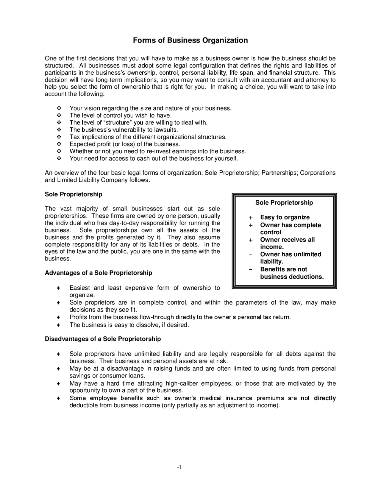 Forms of Business Organization | Study notes Business - Docsity
