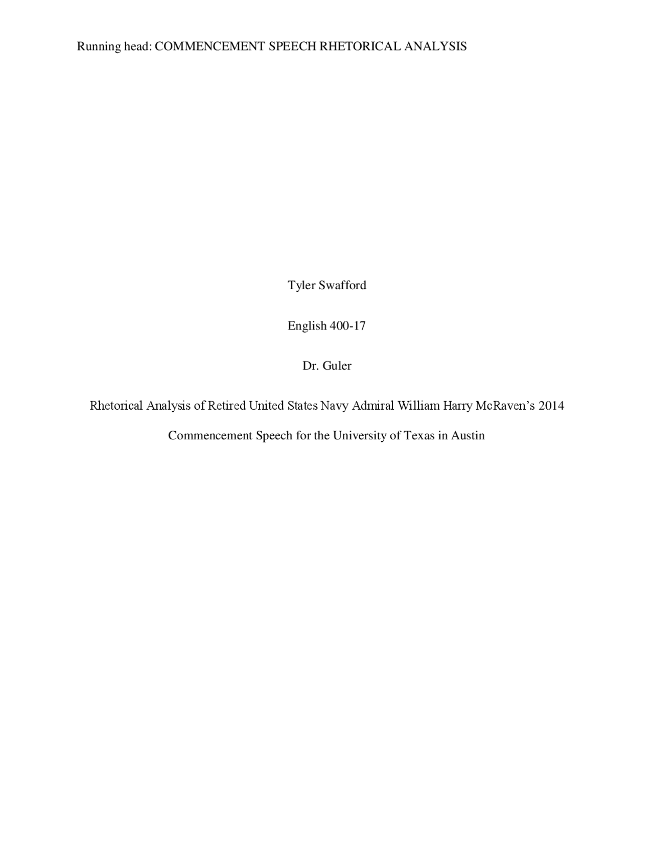 COMMENCEMENT SPEECH RHETORICAL ANALYSIS | Slides English | Docsity