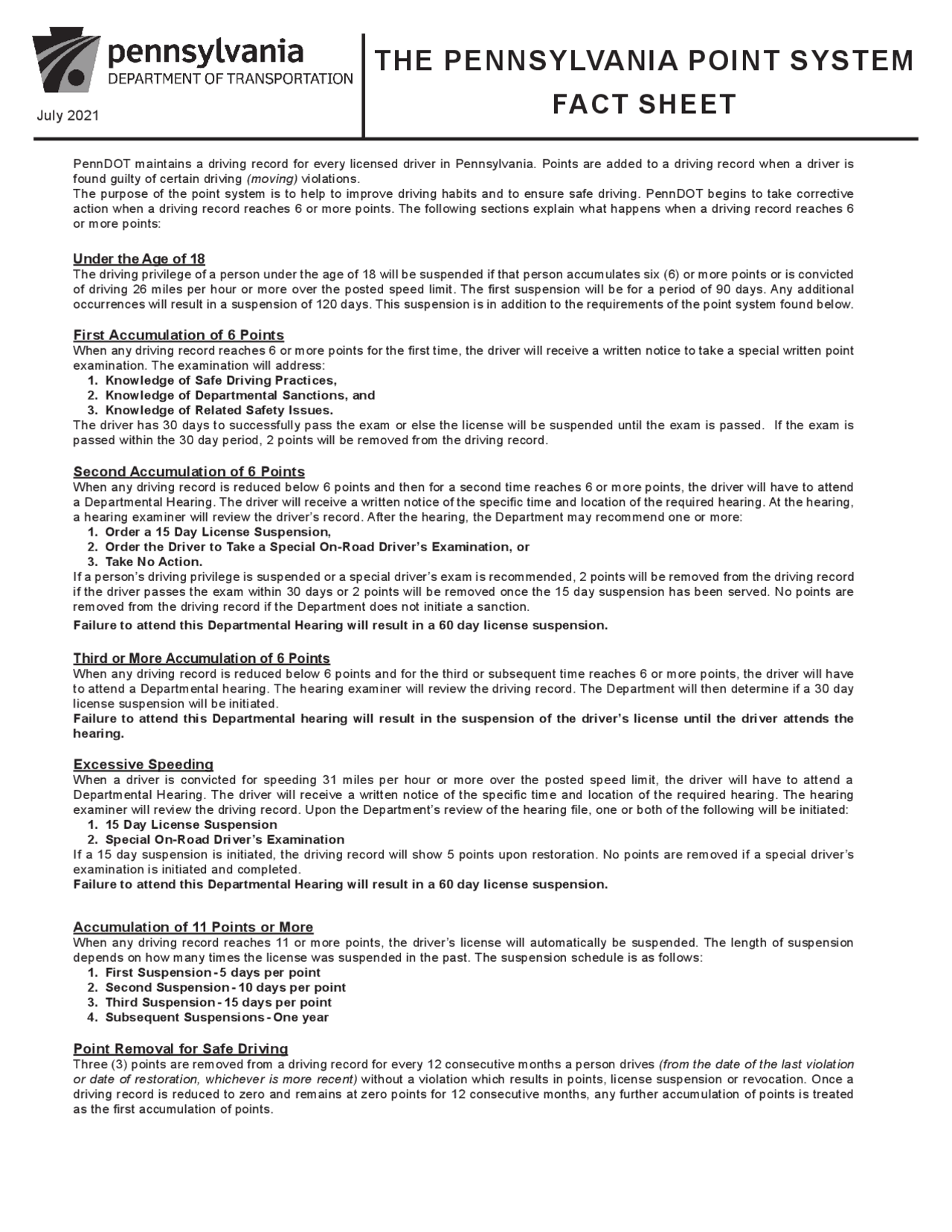 The Pennsylvania Point System Fact Sheet | Exercises European Computer ...