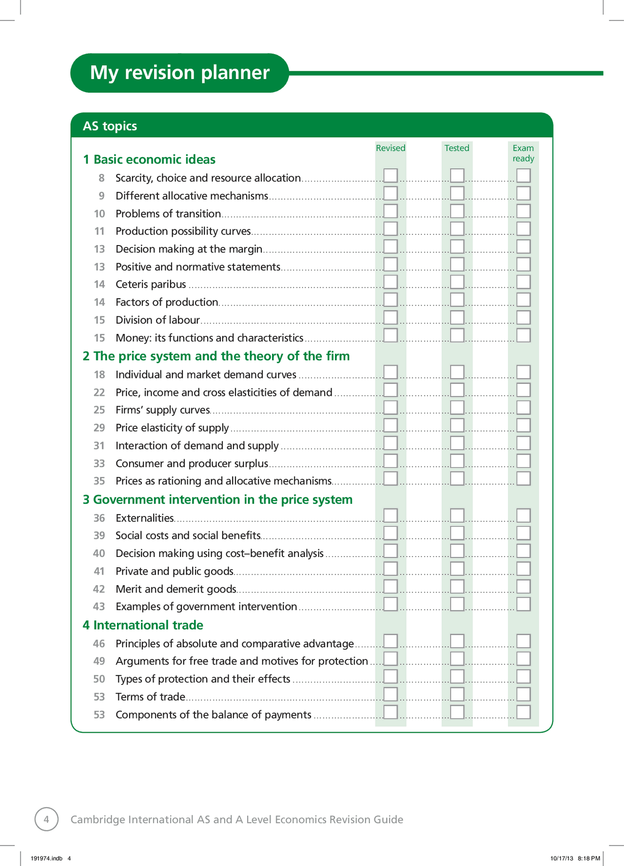 My revision planner | Study notes Economics | Docsity