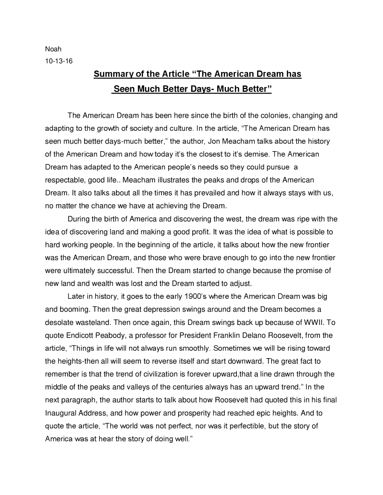 Summary of the Article “The American Dream has Seen Much ... | Lecture ...