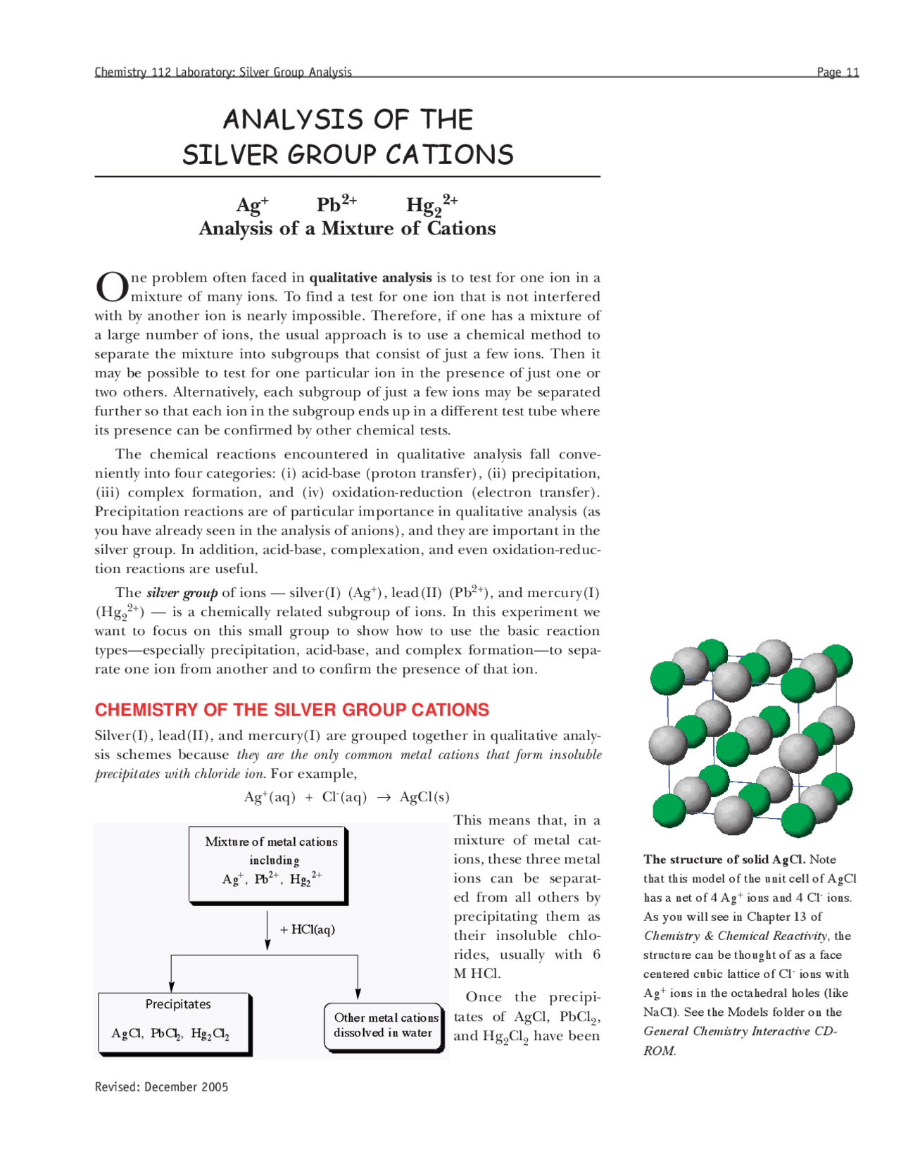 ANALYSIS OF THE SILVER GROUP CATIONS | Summaries Chemistry | Docsity