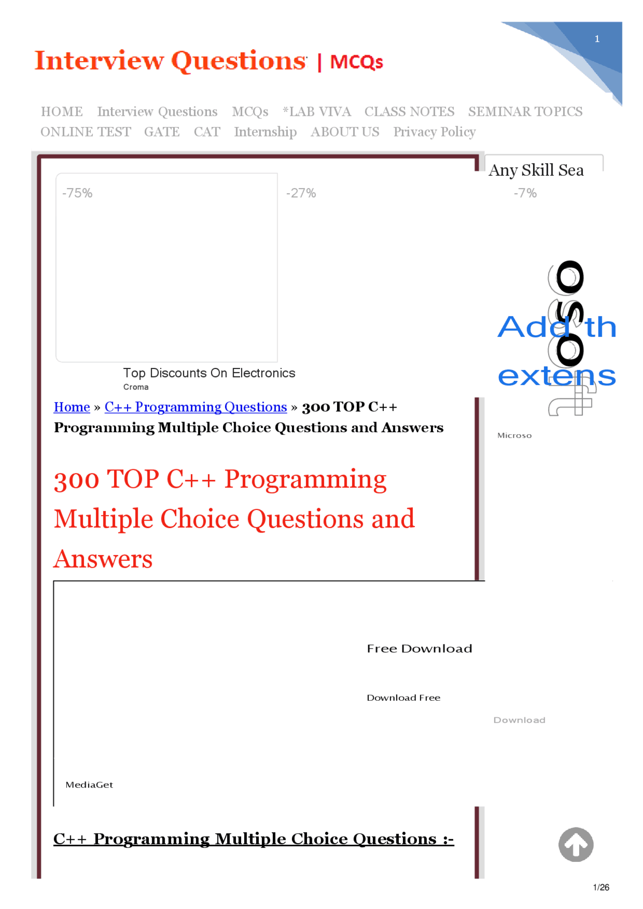 300 Top C Programming Multiple Choice Questions And Answers 20222023