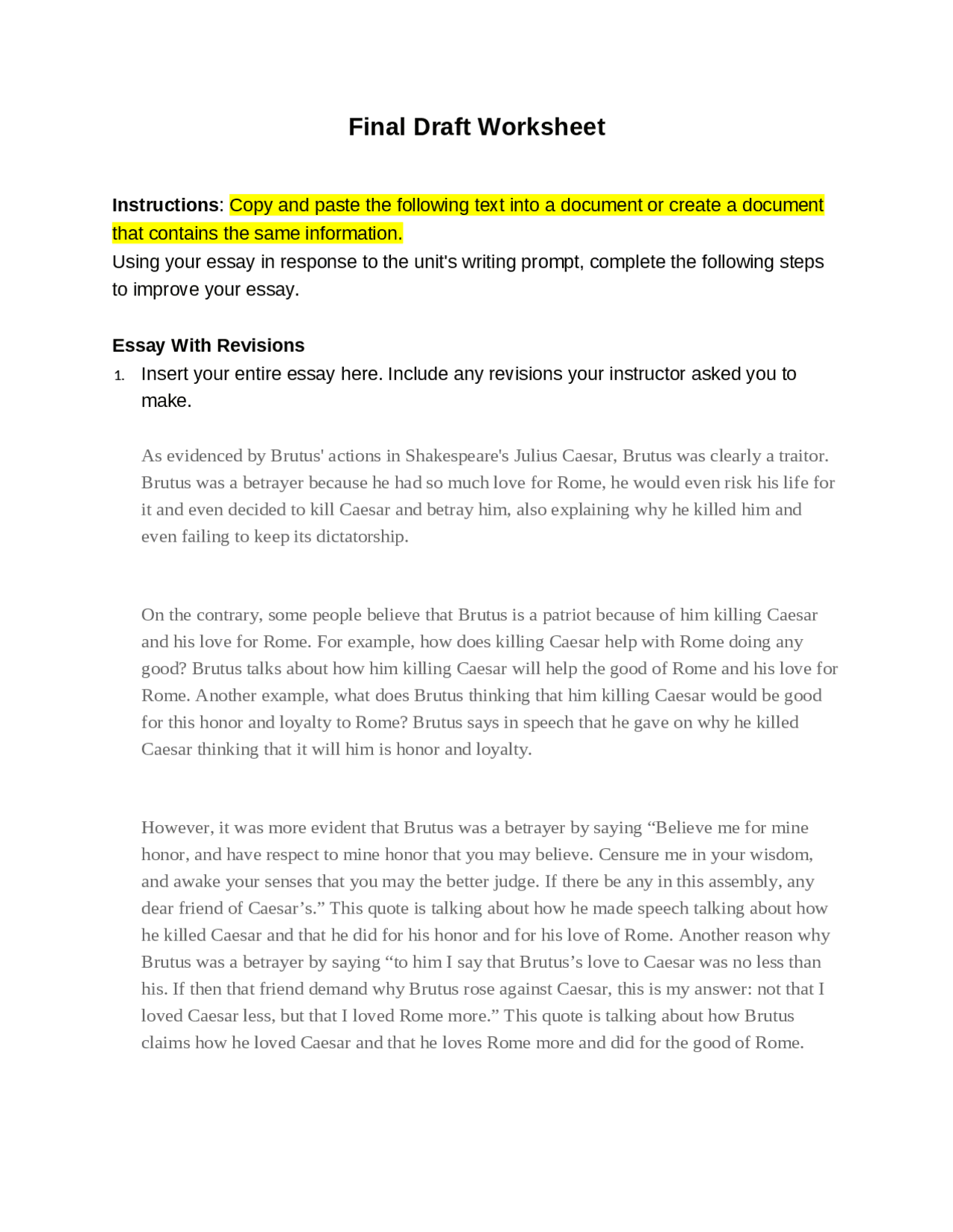 4.12 Final Draft Essay | High school final essays English - Docsity