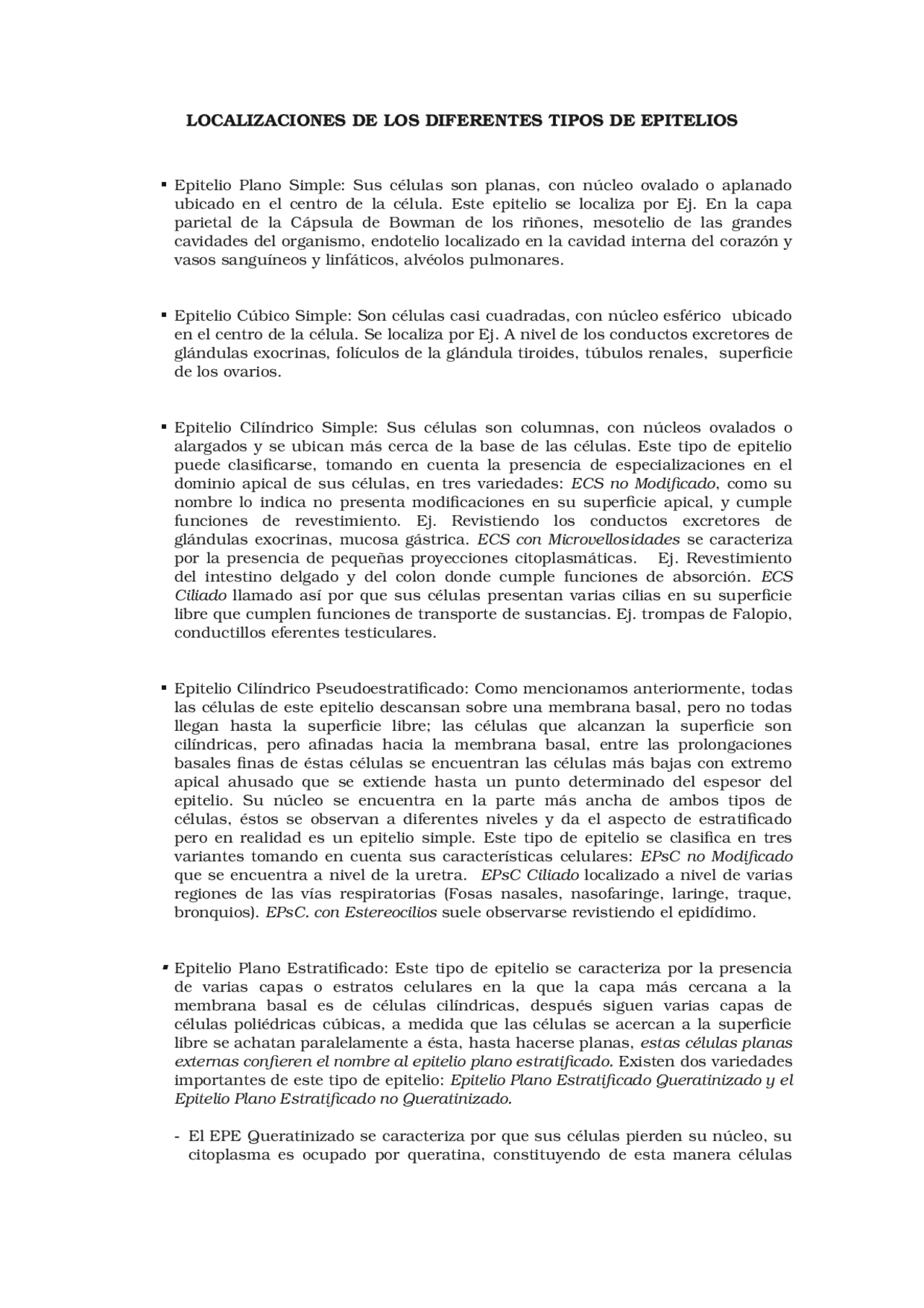 Ubicacion De Los Epitelios Resúmenes De Anatomía Docsity