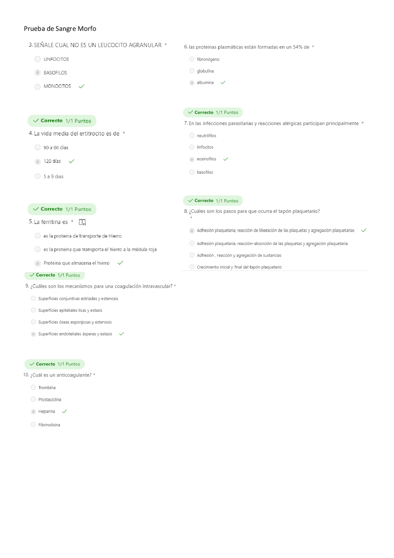 Prueba de sangre Morfo | Exámenes de Fisiología | Docsity