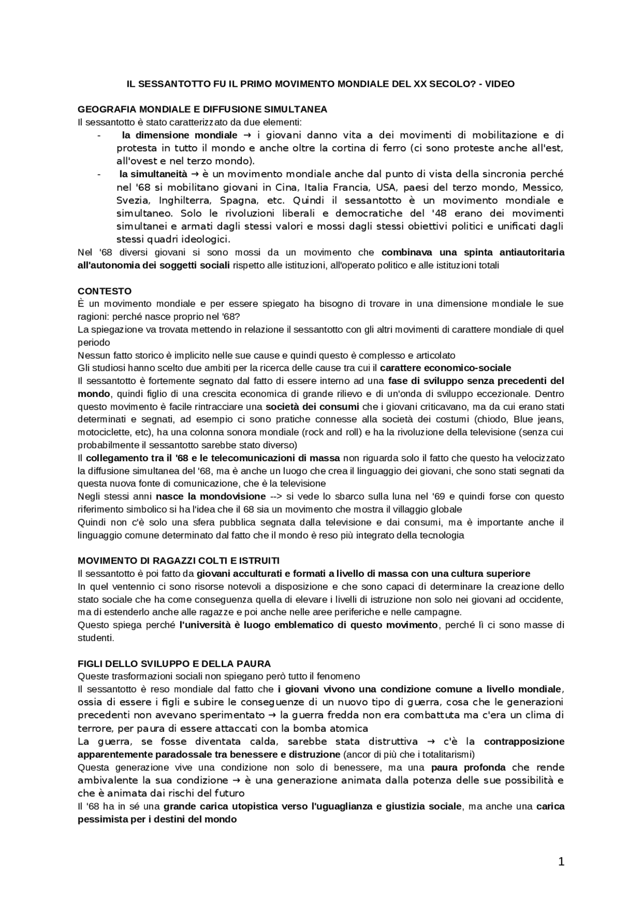 Sessantotto Appunti Storia Appunti Di Storia Docsity