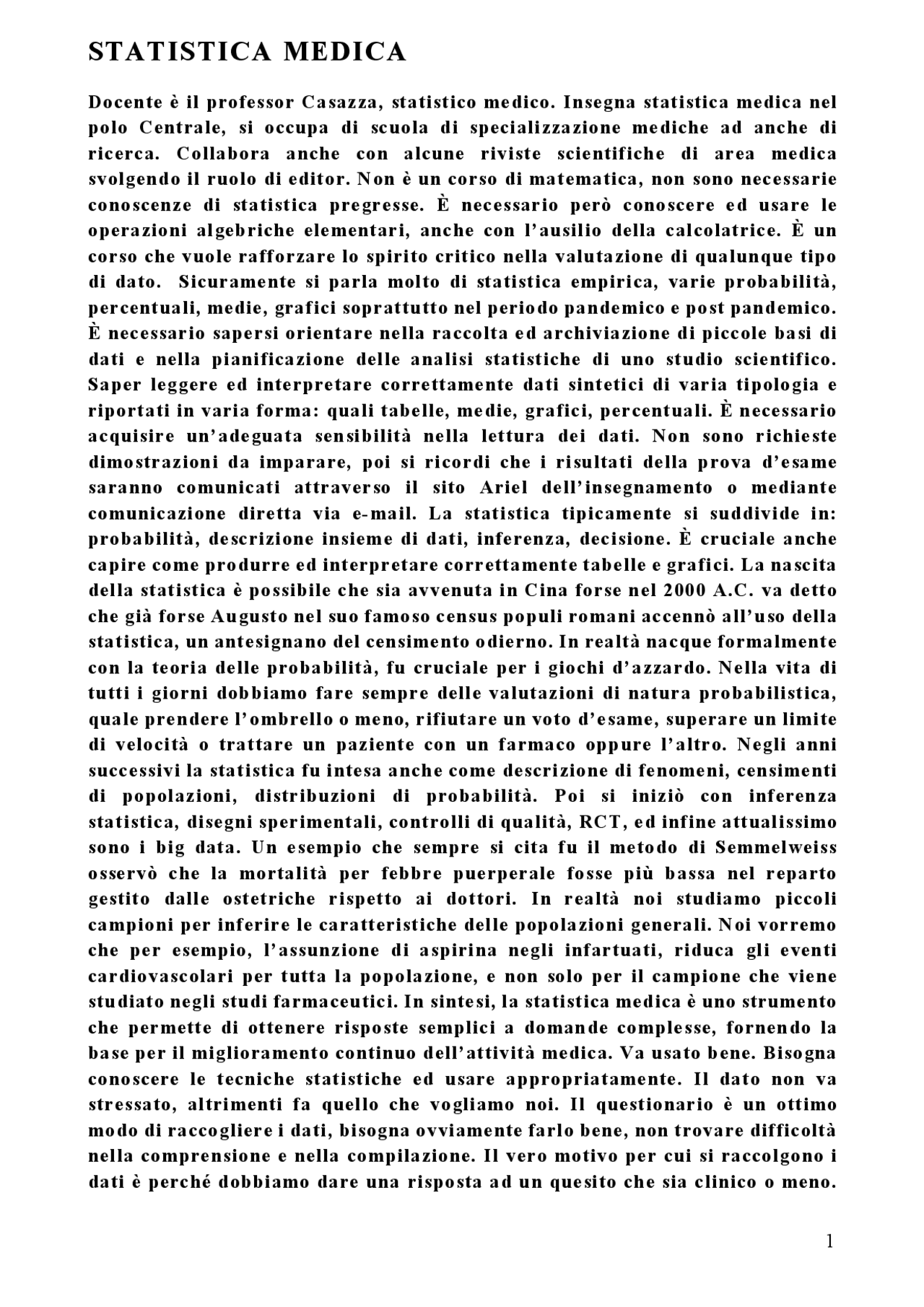 Parte professionalizzante e regressioni | Slide di Statistica Medica - Docsity