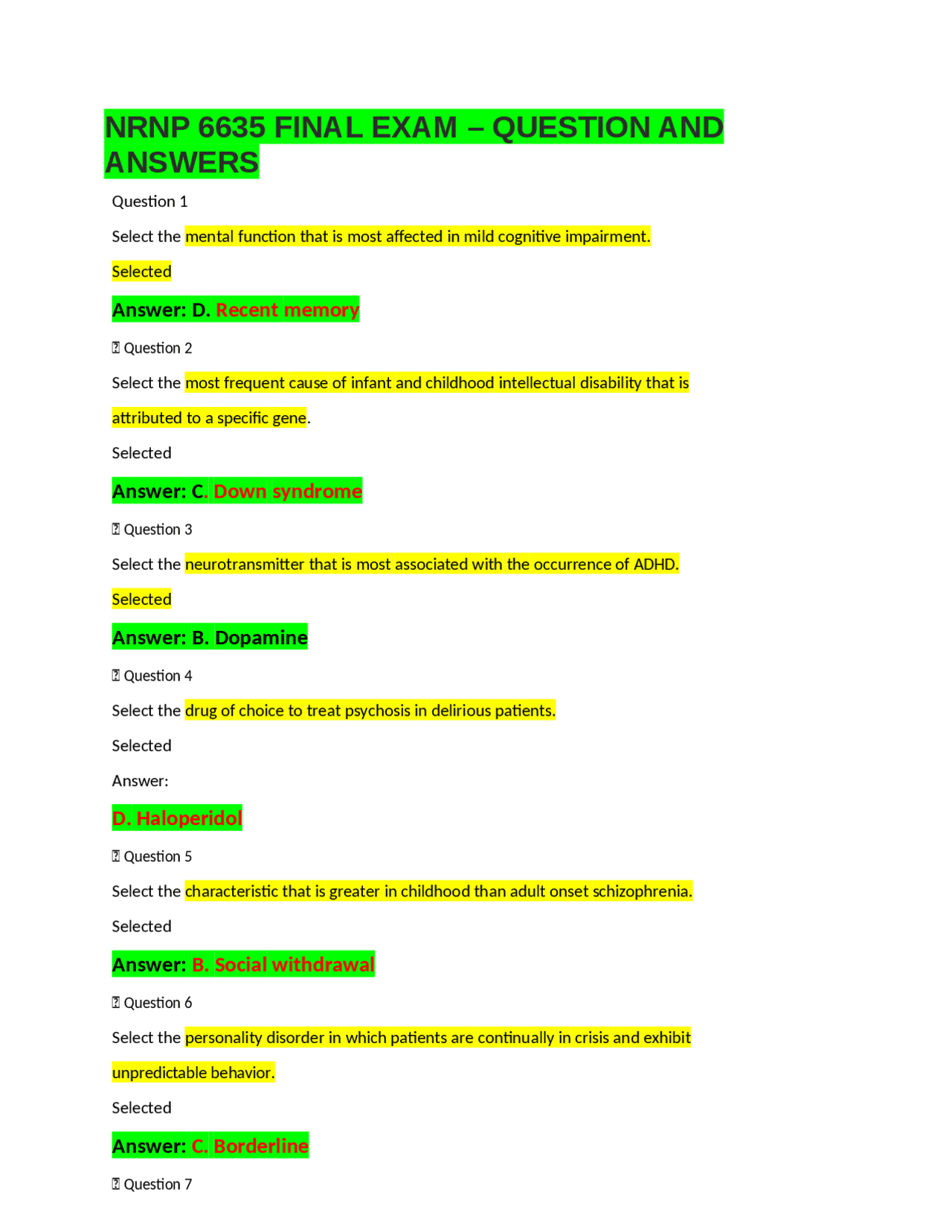 NRNP 6635 FINAL EXAM – QUESTION AND ANSWERS NRNP 6635 FINAL EXAM – QUESTION AND ANSWERS | Exams ...