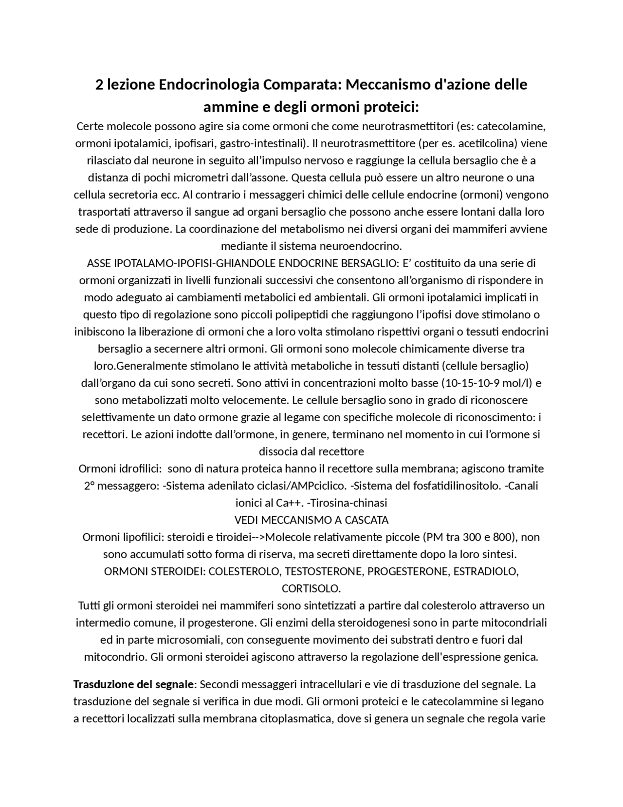 Endocrinologia Comparata Dispense Di Endocrinologia Docsity