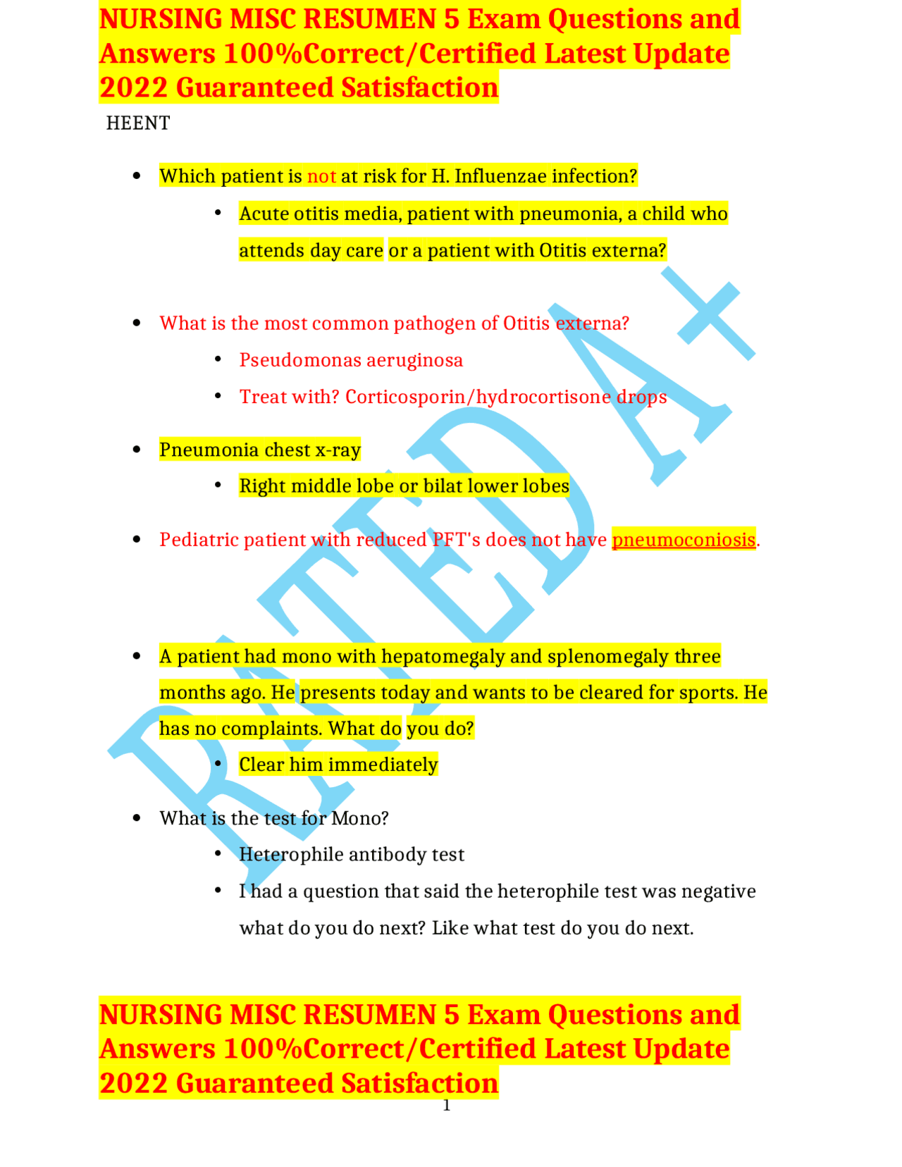 Nursing Misc Resumen 5 Exam Questions And Answers 100correctcertified