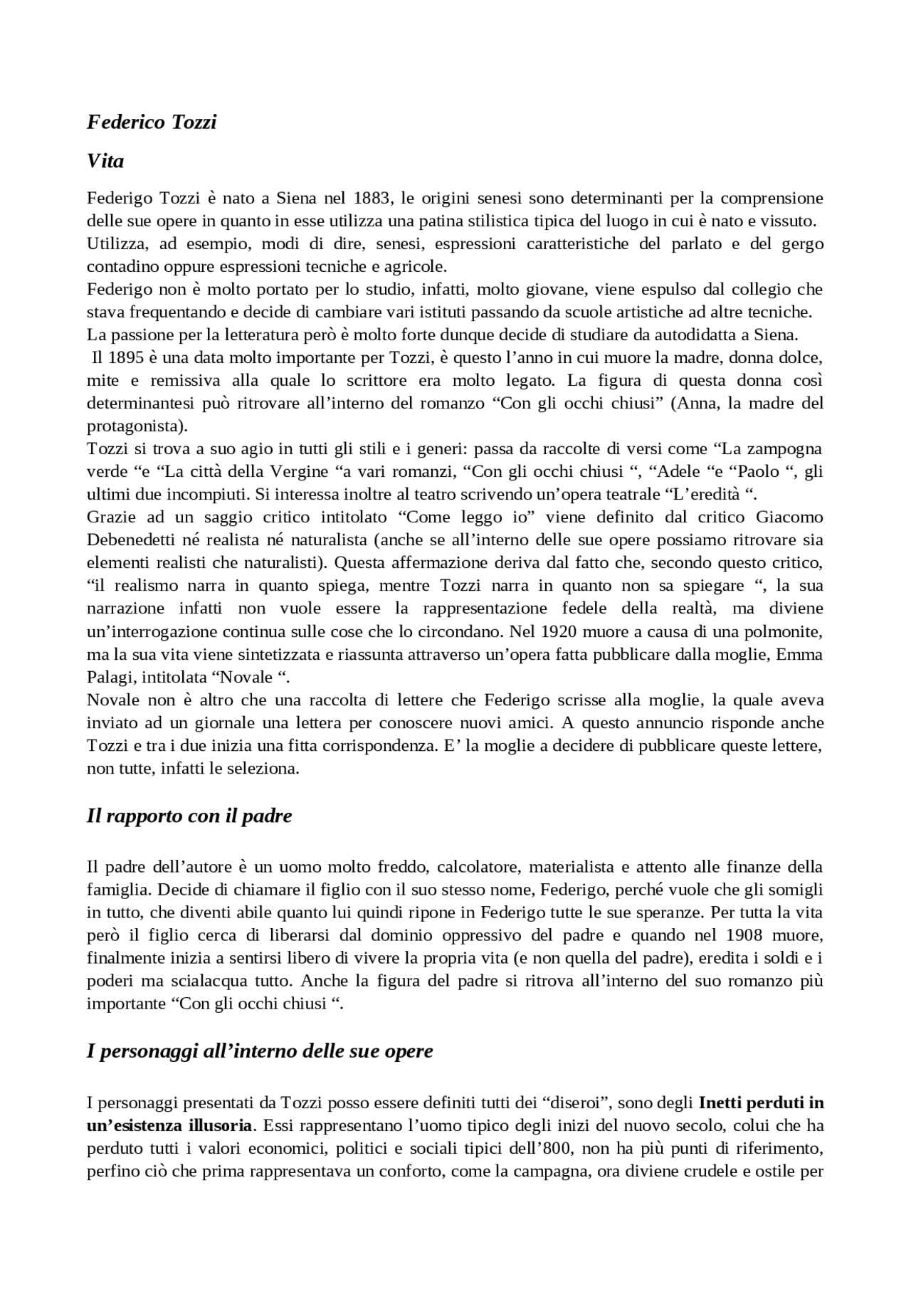 Riassunto completo e sintetico su Federico Tozzi | Sintesi del corso di ...
