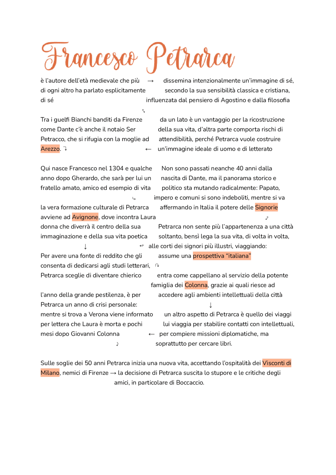 Francesco Petrarca + analisi del testo | Appunti di Italiano | Docsity