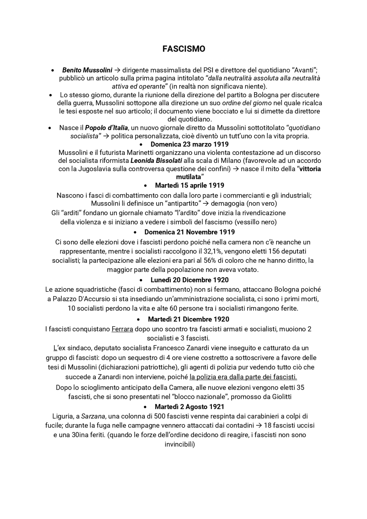 Il Fascimo E Benito Mussolini Appunti Di Storia Docsity