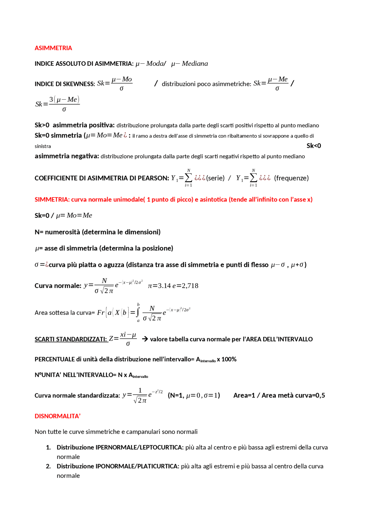 Formulario Di Statistica Formulari Di Statistica Docsity