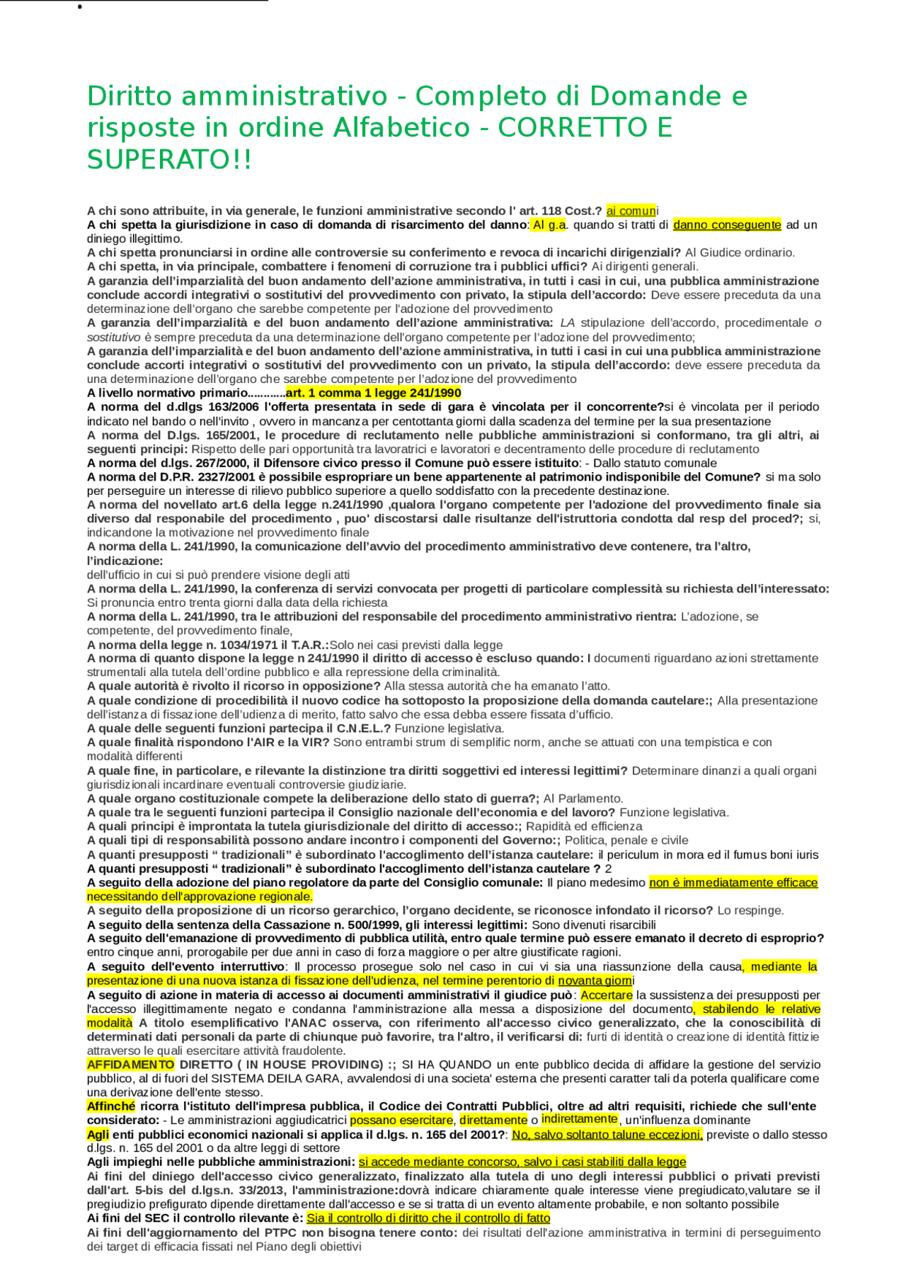 Diritto amministrativo - Completo di Domande e risposte in ordine Alfabetico - CORRETTO E ...