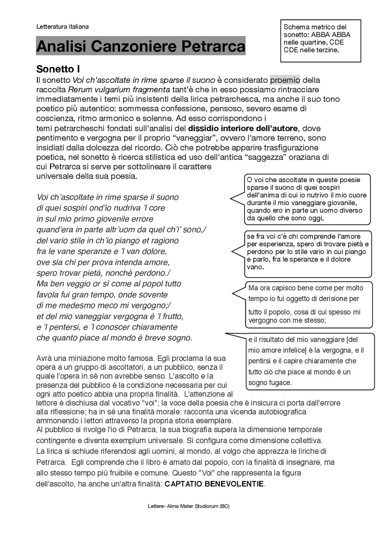 Analisi Alcuni Canti Canzoniere Schemi E Mappe Concettuali Di