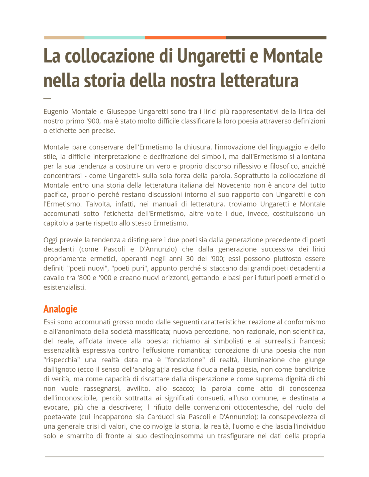 Confronto Tra Ungaretti E Montale Appunti Di Italiano Docsity