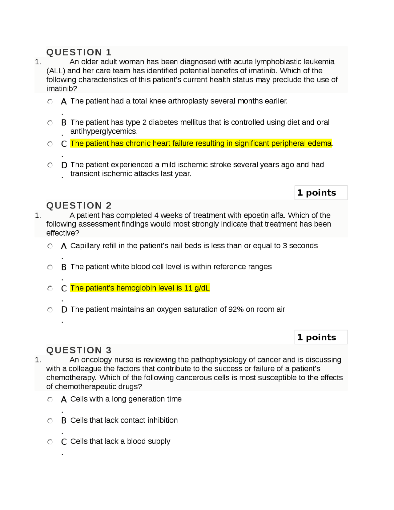 Oncology Nursing Practice Questions | Exams Nursing | Docsity