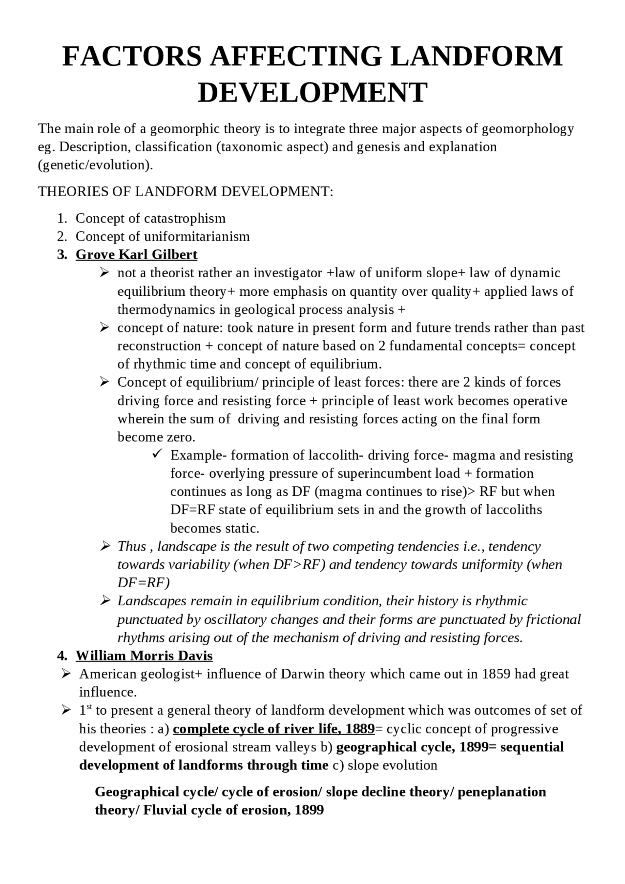 Landform Development Theories Summaries Geography Docsity