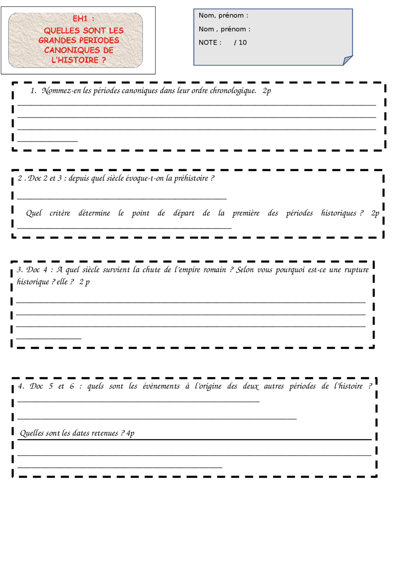 Questions Grandes Périodes De Lhistoire Exercices Histoire Docsity