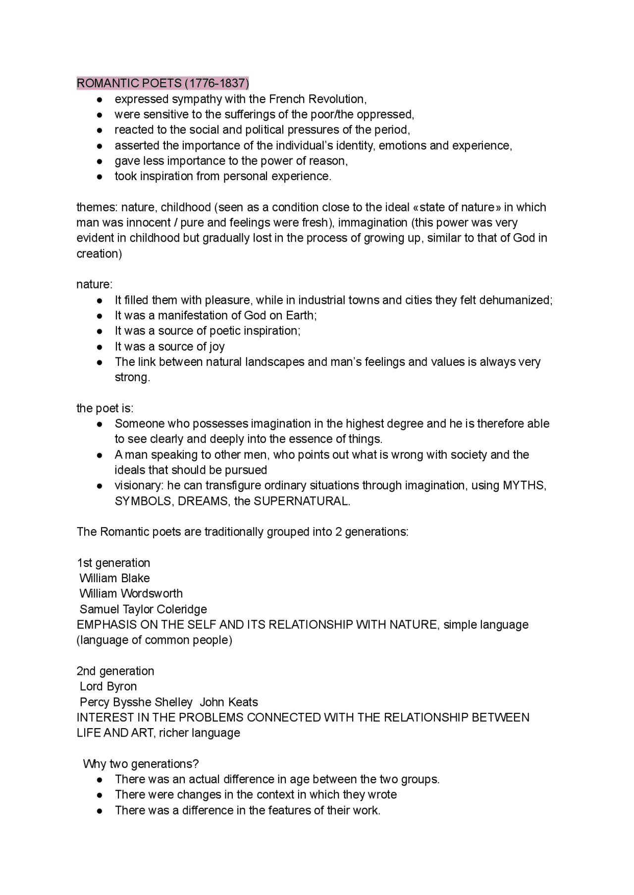 Riassunto caratteristiche poeti romantici inglesi | Schemi e mappe ...
