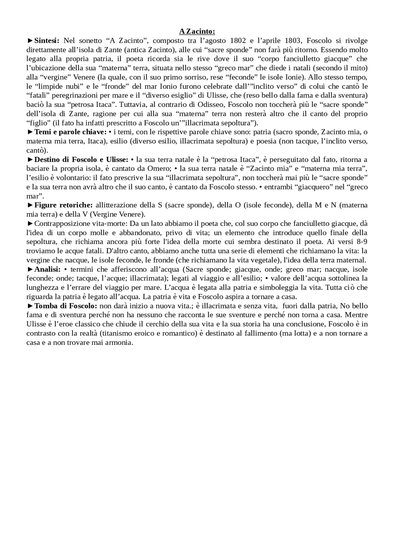 A Zacinto Ugo Foscolo Appunti Di Italiano Docsity