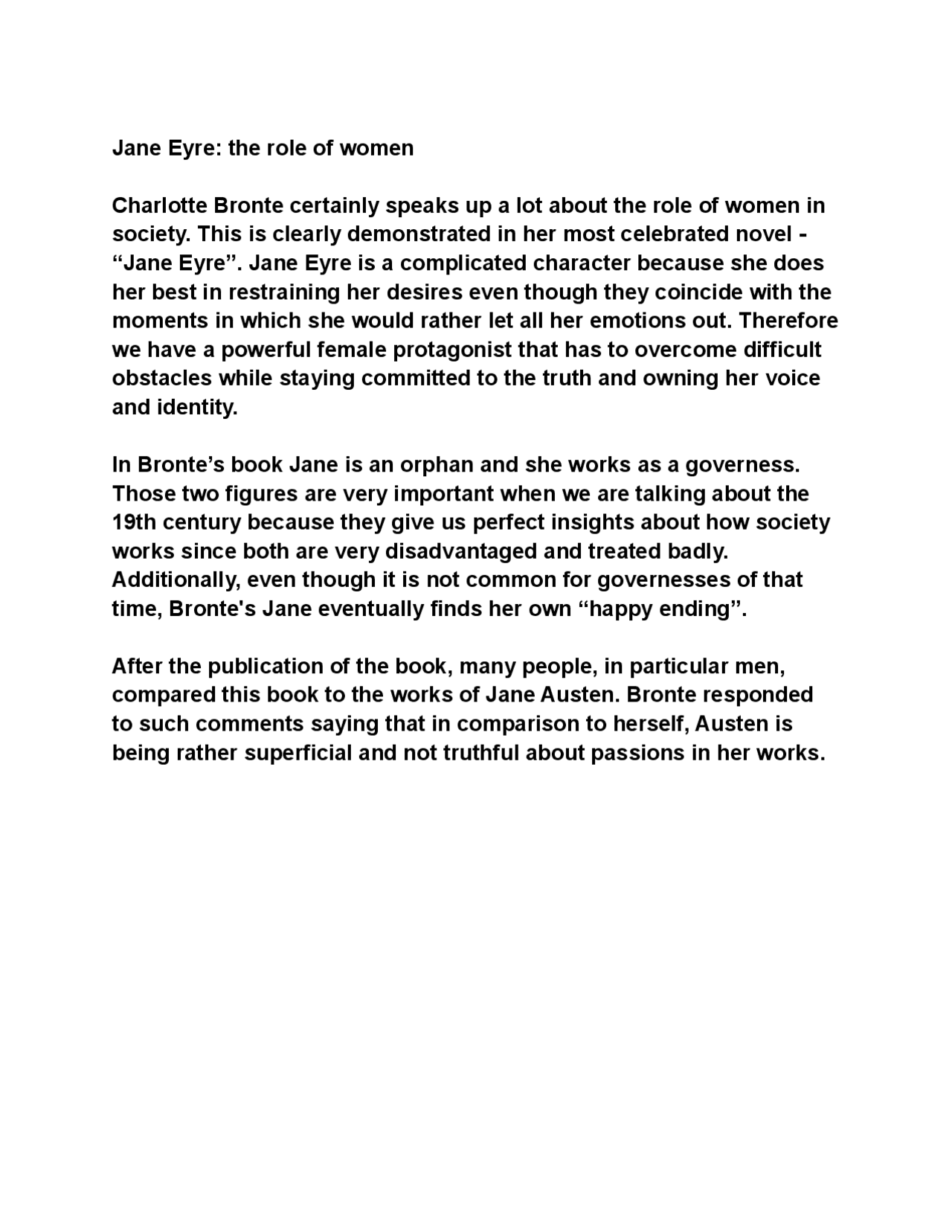 Essay Jane Eyre The Role Of Women Temi Di Inglese Docsity