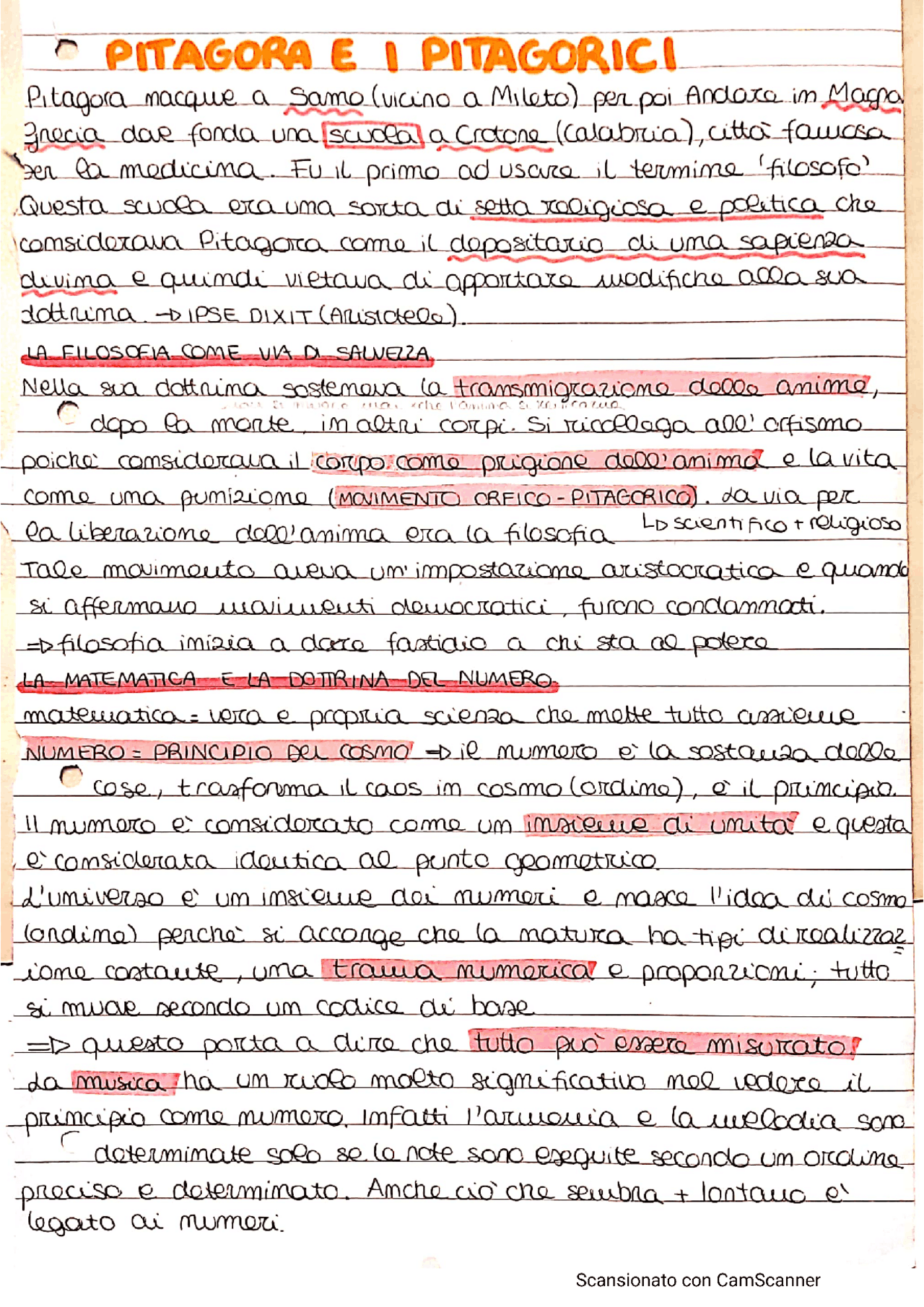 Pitagora E I Pitagorici Appunti Di Filosofia Docsity